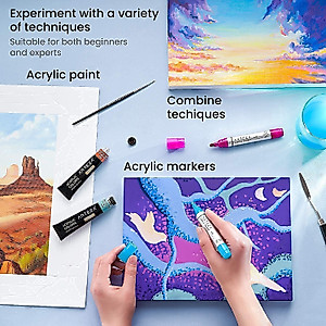 Arteza Acrylic Paper Canvas Pad 9.5x9.5 20 Sheets and Acrylic Paper Canvas Pad 8x11 20 Sheets Bundle, Painting Art Supplies for Artist, Hobby Painters & Beginners