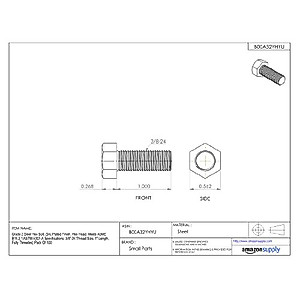 Steel Hex Bolt, Grade 2, Zinc Plated Finish, Hex Head, External Hex Drive, Meets ASME B18.2.1/ASTM A307, 2" Length, Partial Thread, 1/4"-20 UNC Threads (Pack of 100)