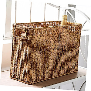 Magazine Newspaper Basket Brackets for Shelves Weaving Books Woven Basket Narrow Magazine Basket Book Basket Rattan Woven Decorative Basket Vegetables Holder Handled Basket