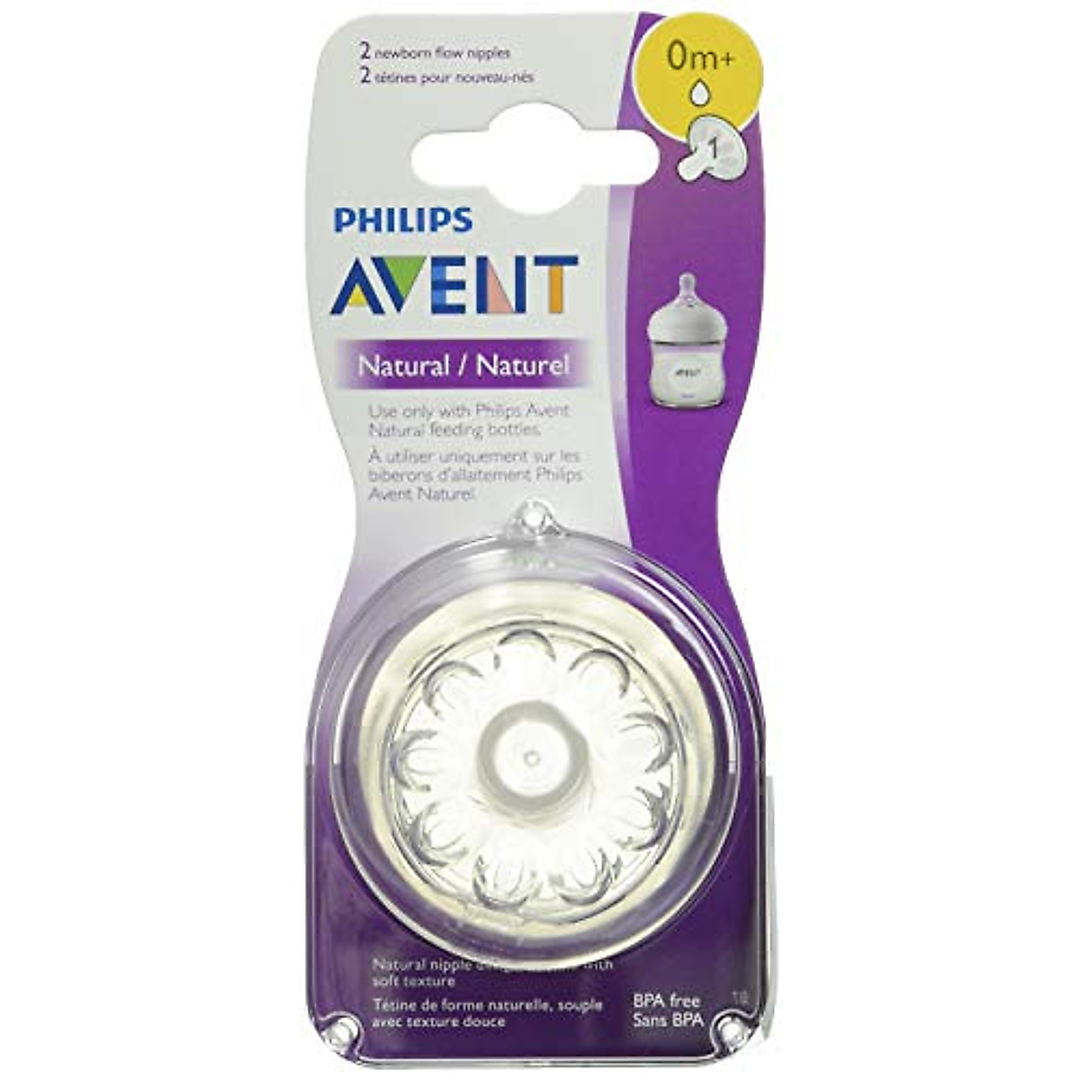 Philips Avent Natural Baby Bottle Nipple, Newborn 0M+, 2pk, SCF651/23