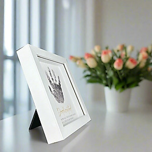 The Grandparent Gift Company- White Shadowbox Frame 6 x 6 Table or Shelf Frame with “Dedicated” Sentiment- Baby Handprint Dedication Gifts