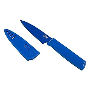 Kuhn Rikon Colori Non-Stick Straight Paring Knife with Safety Sheath, 4 inch/10.16 cm Blade, Blueberry