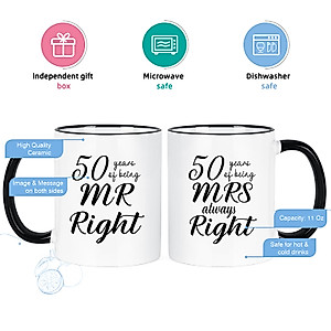 YHRJWN - 50th Wedding Gifts, 50 Years of Being Mr & Mrs Always Right Mug Set, Best 50th Wedding Gifts Ideas for Parents Couple, White with Black Handle 11 Oz