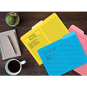 Lined File Folders, 12 Pack, Heavyweight, 1/3 Cut Tabs, 6 Vibrant Colors, Top Custom Subject Box, Letter Size Folders, 9.5" x 11.5", by Better Office Products