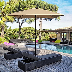 DAVEE Furniture 6.5 Ft Square Market/Patio Umbrella with Tilt and Crank, Perfect for Garden, Lawn,Deck,Backyard and Pool （Tan