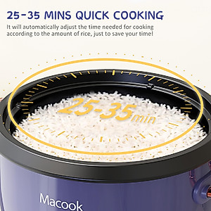 Macook Rice Cooker Small with Food Steamer, Rice Cooker 4 Cups Uncooked (8 Cups Cooked), 2.0L Portable Non-Stick Small Travel Rice Cooker, Two Cooking Mode Setting, Slow Cook Mode