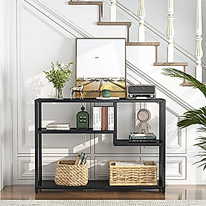 Tribesigns Console Table, Small Black Entryway Table with Storage Shelves, 43 Inch Vintage Entrance Table Behind Couch Table for Living Room, Entryway, Hallway, Foyer, TV Stand