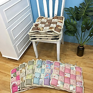 vctops Patchwork Chair Pad with Ties No Slip Lace Trim Chair Cushion Farmhouse Floral Print Kitchen Dining Seat Cushion (305 Coffee, 16"x16")