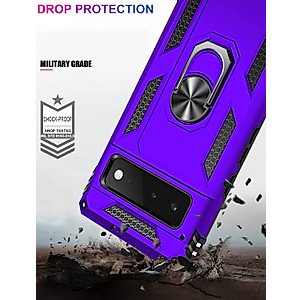 IKAZZ Suitable for Google Pixel 6 Pro Case,Military Grade Shockproof Heavy Duty Protective Phone Cover Pass 16ft Drop Test with Magnetic Kickstand Car Mount Holder Purple