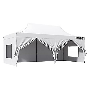 VEVOR 10x20 FT Pop up Canopy with Removable Sidewalls, Instant Canopies Portable Gazebo & Wheeled Bag, UV Resistant Waterproof, Enclosed Canopy Tent for Outdoor Events, Patio, Backyard, Party, Parking