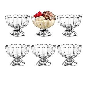 KMWARES 6PCs Set 5.6oz Small Cute Footed Tulip Glass Dessert Bowls/Cups - Perfect for Dessert, Sundae, Ice Cream, Fruit, Salad, Snack, Cocktail, Condiment, Trifle and Christmas Holiday Party (Clear)