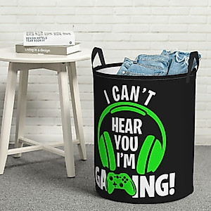 Headphones And Gamepad Round Laundry Hamper Storage Basket Toys Clothes Organizer Bin For Home Bathroom Bedroom Dorm Nursery, 62L