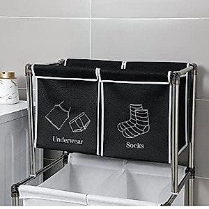 Laundry Hamper 2 Tier Sorter with 4 Removable Bags for Organizing Clothes Lights White Fabric