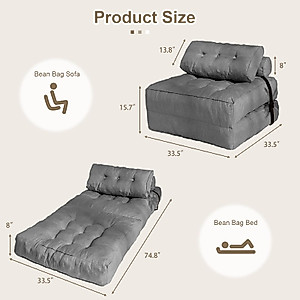 YOSHOOT Folding Couch Sofa Bed, Convertible Sleeper Chairs with Back Support, Foldable Couch Futon Mattress with Pillow, Portable Fold Out Chair Bed Floor Mattress Floor Couch for Living Room