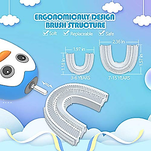 SHNOKER Electric Toothbrush with U-Shaped Toothbrush, with Charging Base Ultrasonic Automatic Toothbrush,IPX7 Waterproof,Three Clearing Modes,Cartoon Modeling Design for Kids (Blue 3-6 Year)