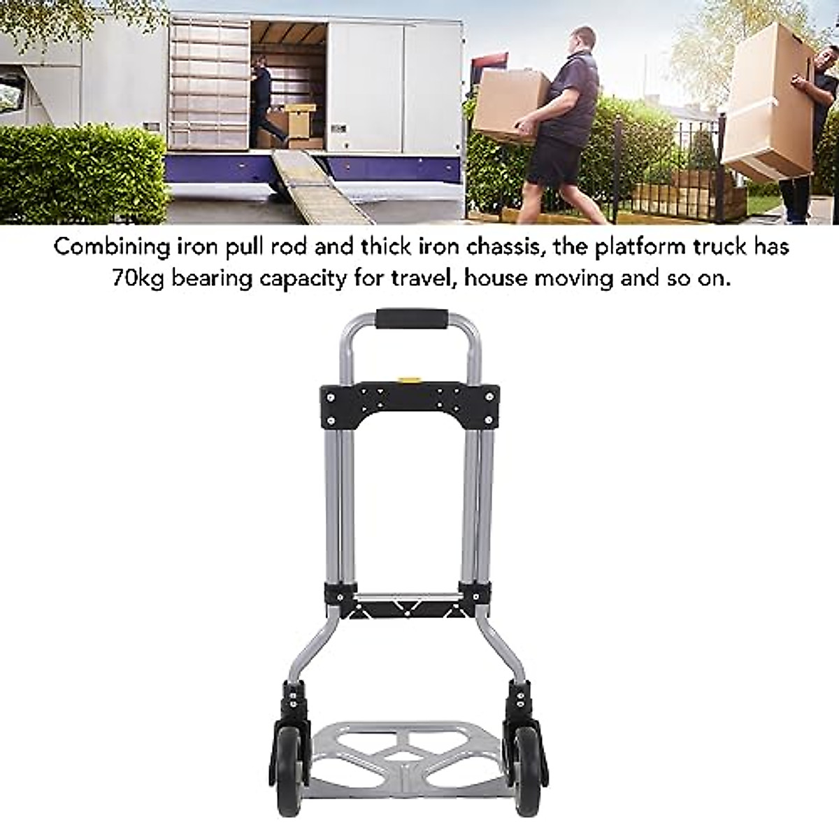 Foldable Dolly Cart with 2 Wheels, Sturdy Structure, Smart Adjustment 70kg Capacity for Travel, House Moving, Shopping, and More