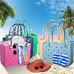 SKoosB Large Beach Bag, Waterproof Tote Bag for Women, Durable Rubber Beach Tote Bag, Portable Travel Handbag, Washable Beach Storage Basket for Beach Pool Sports(Rose Red)