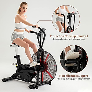 leikefitness Fan Exercise Bike Upright AirBike Indoor Cycling Stationary Bicycle with Unlimited Air Resistance System,Heart Rate Compatibility and Tablet Holder for Home Cardio Workout
