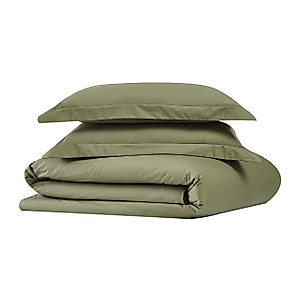Brooklyn Loom Solid Cotton Percale Olive Green Full/Queen 3-Piece Duvet Set (DCS3158OGFQ-00)