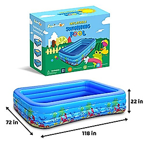FUN LITTLE TOYS 118" x 72" x 22" Inflatable Swimming Pool, Oversized Thickened Family Blow Up Pool for Kids and Adults, Above Ground Kiddie Pool for Garden, Backyard, Summer Water Party