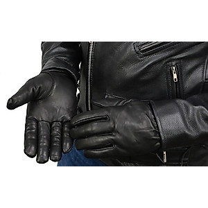 Milwaukee Leather SH734 Men's Black Thermal Lined Leather Motorcycle Hand Gloves W/Sinch Wrist Closure - Large