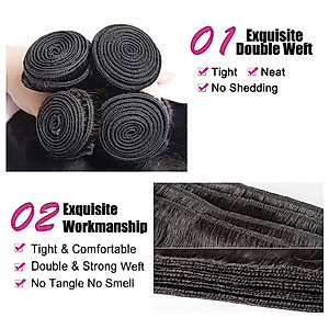 Seekomi Body Wave Human Hair 4 Bundles (18 20 22 24 inch) 100% Unprocessed Human Hair Body Wave Bundles Natural Black Color Double Weft Extension Human Hair 4 Bundles for Women 100g/Bundle