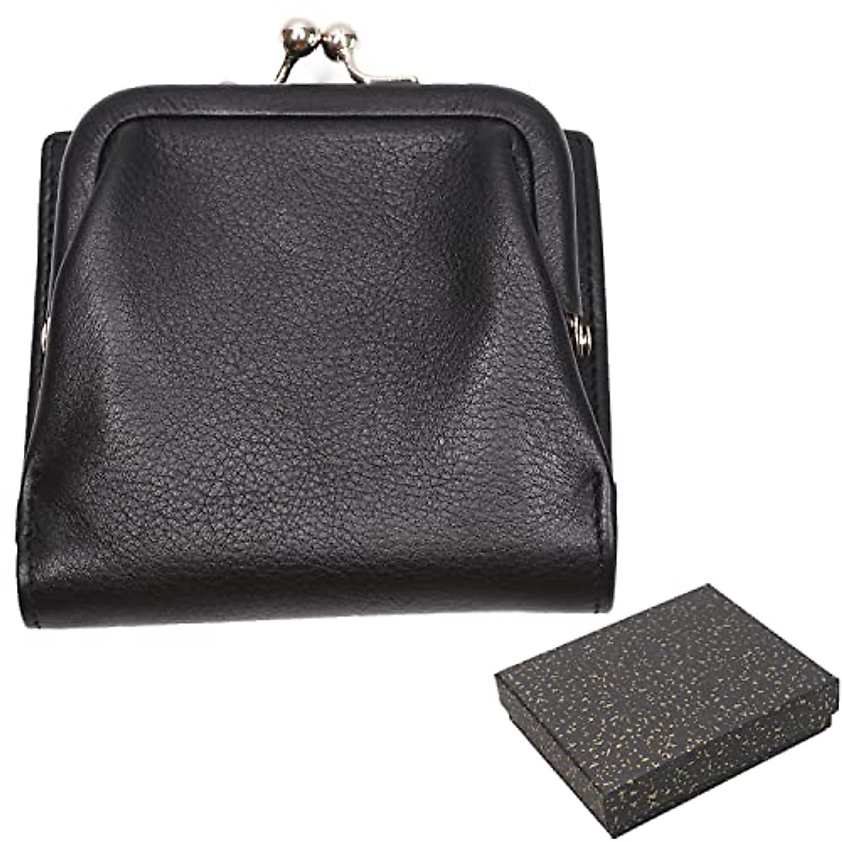 Rfid Blocking Genuine Leather Wallet for Women,Full Grain Leather Bifold Small Ladies Purse,with Kiss Lock Closure Coin Pocket and ID Card Holder,Black Soft Cow Leather,Packed with Gift Box (Black)