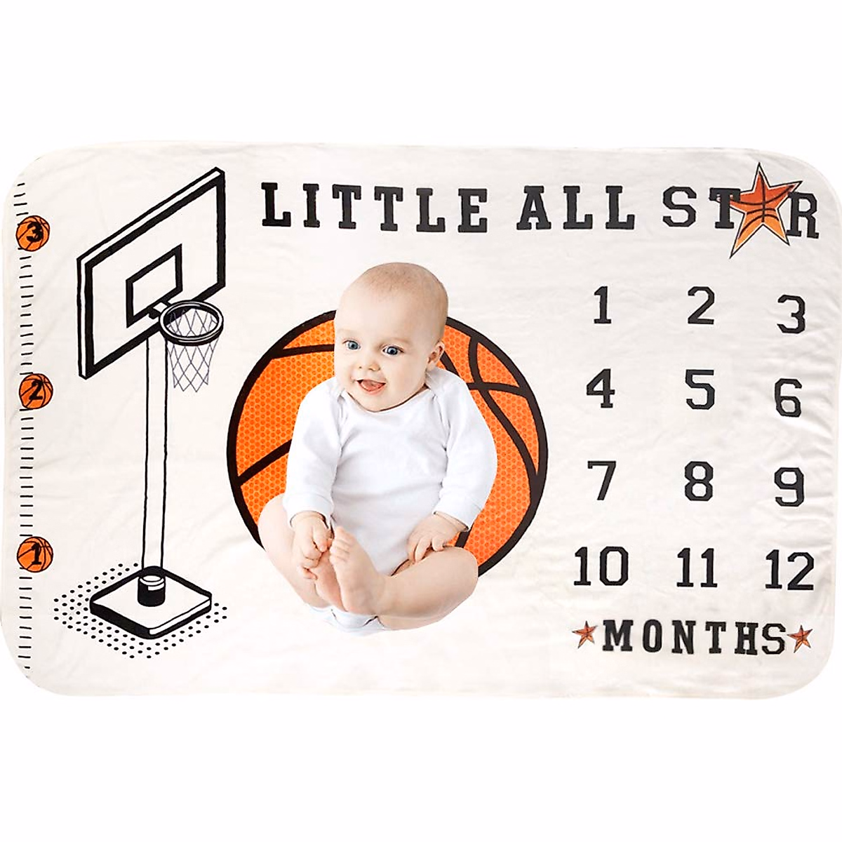 illikkuyax Baby Monthly Milestone Blanket, 40×60 Inches Infant Newborn First Year Basketball Milestone Blanket, Flannel Fleece, Best, Photography Backdrop Photo Prop for Newborn Boy Girl