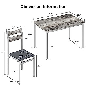 DKLGG Dining Table Set for 4, 43.3" Dining Room Table with 4 Upholstered PU Leather Chairs, Modern Wood Kitchen Table and Chairs Set, 5-Piece Dinette Set for Breakfast Nook, Small Places, Grey