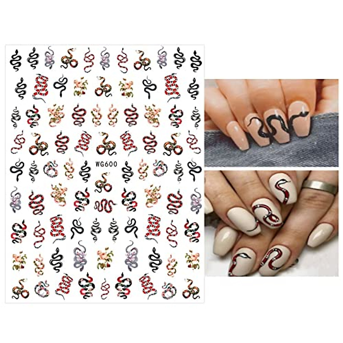JMEOWIO 8 Sheets Halloween Goth Nail Art Stickers Decals Self-Adhesive Pegatinas Uñas Snake Horror Nail Supplies Nail Art Design Decoration Accessories