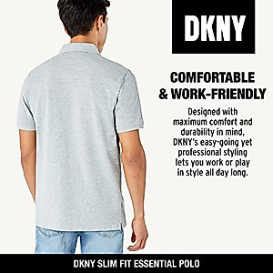 DKNY Men’s Polo Shirt – Cotton Mens Short Sleeve Polo Shirts | No Curl Collar Quick Dry Regular Fit Moisture-Wicking Golf Shirt for Men (Sizes: S-2XL) Heather Grey