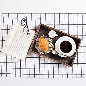 Sufandly Service Tray with Handles, Serve Coffee, Tea, Cocktails, Appetizers, Rectangle Wood Breakfast Bed Tray 11.8X 7.9 Inch