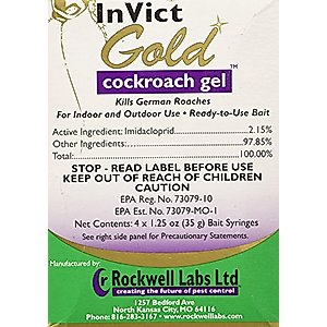 InVict Gold German Roach Control Bait Gel 1 Box of 4 Tubes (35 Grams per Tube) w/ 1 Plunger by Rockwell