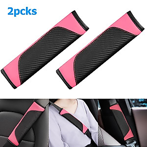 AUCELI 2PCS Car Seat Belt Cover, Carbon Fiber Safety Seatbelt Shoulder Strap Covers, Breathable Leather Soft Harness Pad Protect Your Neck and Shoulder Compatible with Cars