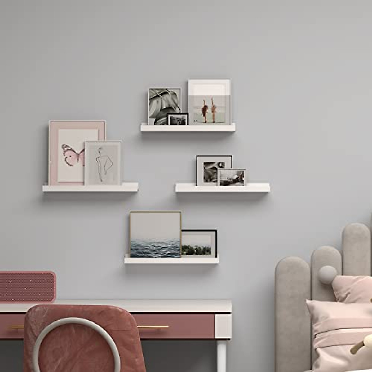 WELLAND White Wall Shelf Picture Ledge Floating Wall Shelves 16 inch Set of 4