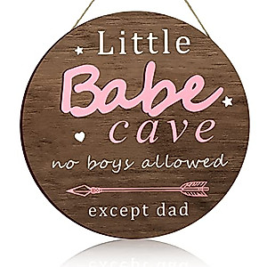Little Babe Cave Door Sign Wood Baby Girl Nursery Decor Little Girl Nursery Room Wall Art for Girls Bedroom Living Room Hanging Rustic Woodland Decor
