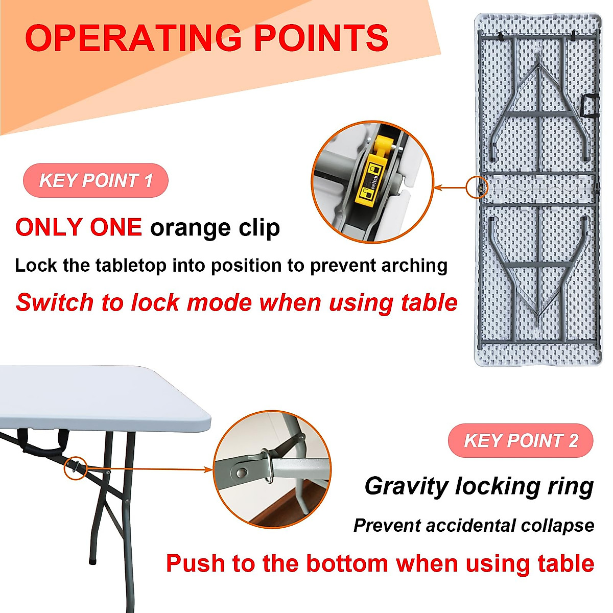 BOSOVEL 78 inch Folding Table Fold in Half 7ft Table w/Handle White Plastic for Outdoor & Indoor Booth Party Kitchen Dining Picnic Camping BBQ