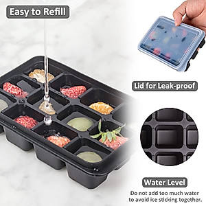 Silicone Ice Cube Trays with Lid for Freezer 3 Pack, Annaklin 12-Grid Easy Release Stackable Small Ice Trays Ice Cube Molds for Cocktail, Whiskey, Chocolate, Flexible & Removable Lids, BPA Free, Black