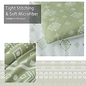 Boho Stripe Comforter Set King Size Bohemian Aztec Comforter Folkloric Art Bedding Set Girls Women Teens Green Comforter Set with 2 Pillow Cases Exotic Tribal Quilt Set for College Dorm Soft Duvet