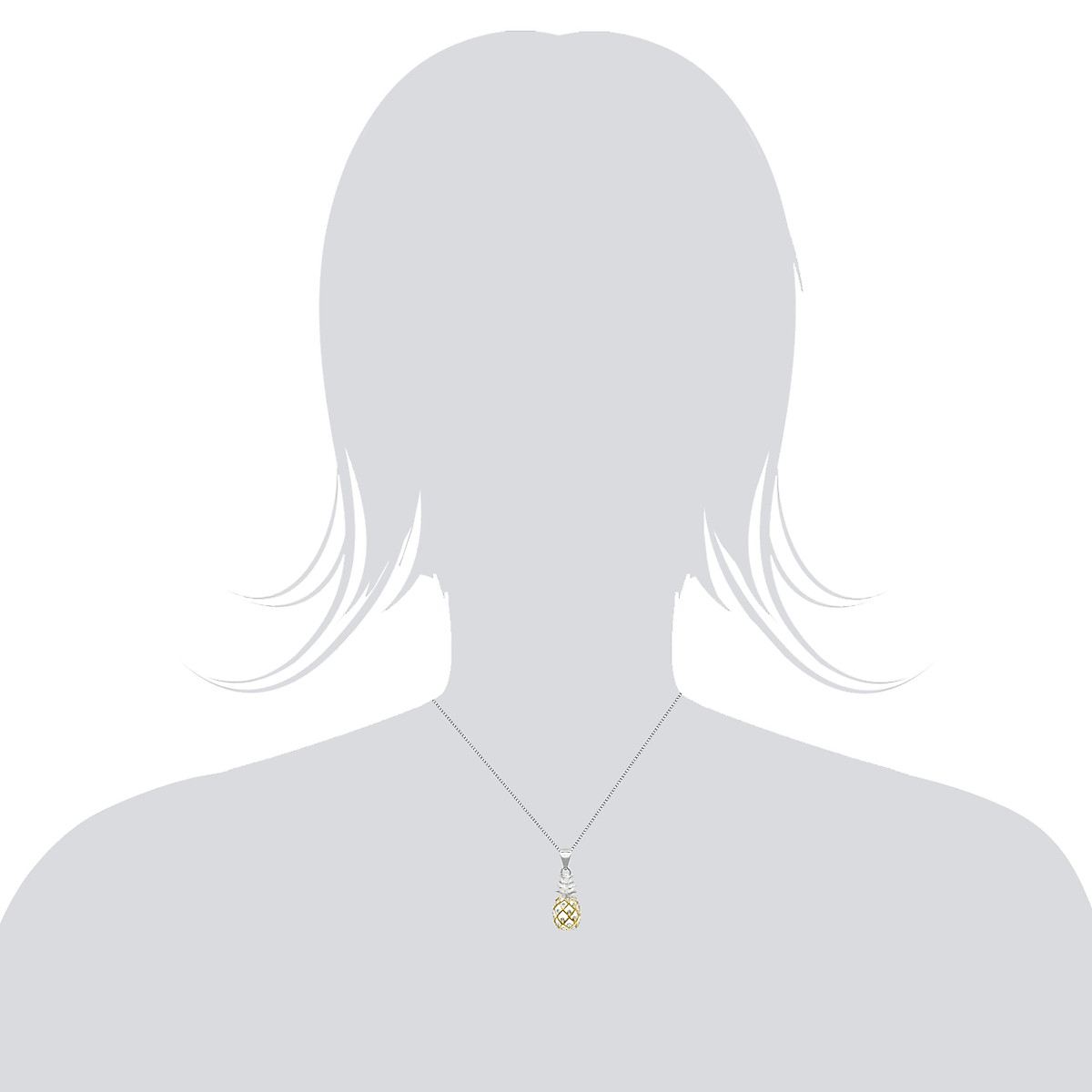 Honolulu Jewelry Company Sterling Silver with 14k Gold Plated Trim Pineapple Necklace Pendant with 18" Box Chain