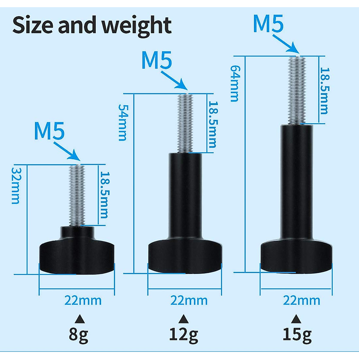 FEICHAO 3Pcs CNC Thumbscrew M5 Compatible for GOPRO Hero 9 Hero 8 Hero 7 MAX All Series/ EK7000 4K and Other Cameras (2.52in / 64mm)