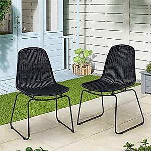 JOIVI Outdoor Wicker Chairs Set of 2, Patio Dining Armless Chairs with Curved Back for Outside Lawn, Garden, Backyard, Black Rattan