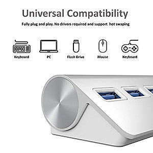Achoro Premium Quality Computer USB Port Expander – 4 Ports Portable USB Hub - Compatible with MacBook, Windows, iMac, Hard Drive, and PC – High-Speed 3.0 USB HUB (Silver)