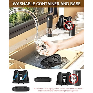 CIRCLE JOY Electric Salt and Pepper Grinder Set Automatic Salt and Pepper Grinder Set with Easy-to-Carry Charging Base and LED Light, Adjustable Coarseness, USB Rechargeable, Washable Container, Black