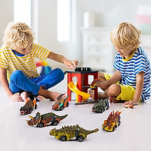 Kizmyee Dinosaur Toy Pull Back Cars, 6 Pack Dino Toys for 6 Year Old Boys and Toddlers, Boy Toys Age 6 and Up, Pull Back Toy Cars