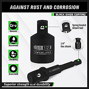 SWANLAKE 7PCS Impact Power Drill Socket-Adapter Set, Hex-Shank Socket to Drill 1/4" 3/8" 1/2" Impact Driver Adapter