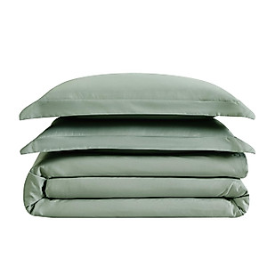 London Fog Garment Washed Solid Duvet Set Green Microfiber 3-Piece Full/Queen Duvet Set, Solid Themed, Adult and Teen, Oeko-TEX Certified