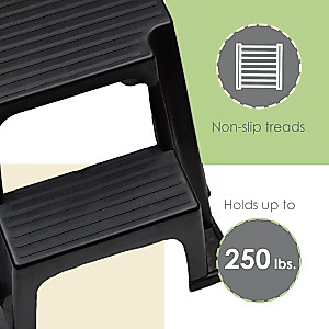 Home Basics 2-Stair Step Stool, Holds Up to 250 Lbs – Sturdy, Lightweight, Skid Resistance Rubber, Safe step stool for Adults and Kids, Black