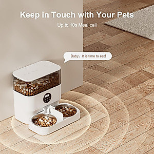 Espelho Automatic Cat Feeders for 2 Cats - 5L Timed Cat Food Dispenser with 2 Stainless Steel Bowls, 10s Meal Call Programmable Portion Control Pet Feeder with Desiccant Bag for Cats & Dogs