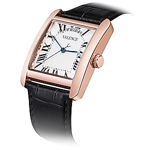 Valence Women's Wrist Watches. Vintage Large Face Square Watches for Women. Classic Ladies Quartz Watches with Black Leather Band. Womens Waterproof Watch with Day and Date(Model: 088-Black)
